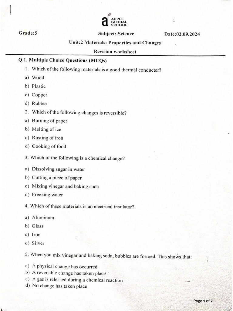Class 5 CH 2 Materials | PDF