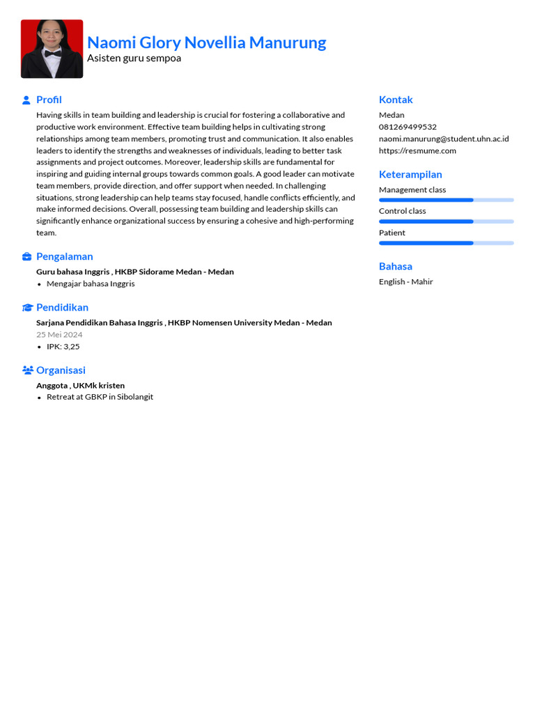 Cv-naomi Glory Novellia Manurung | PDF