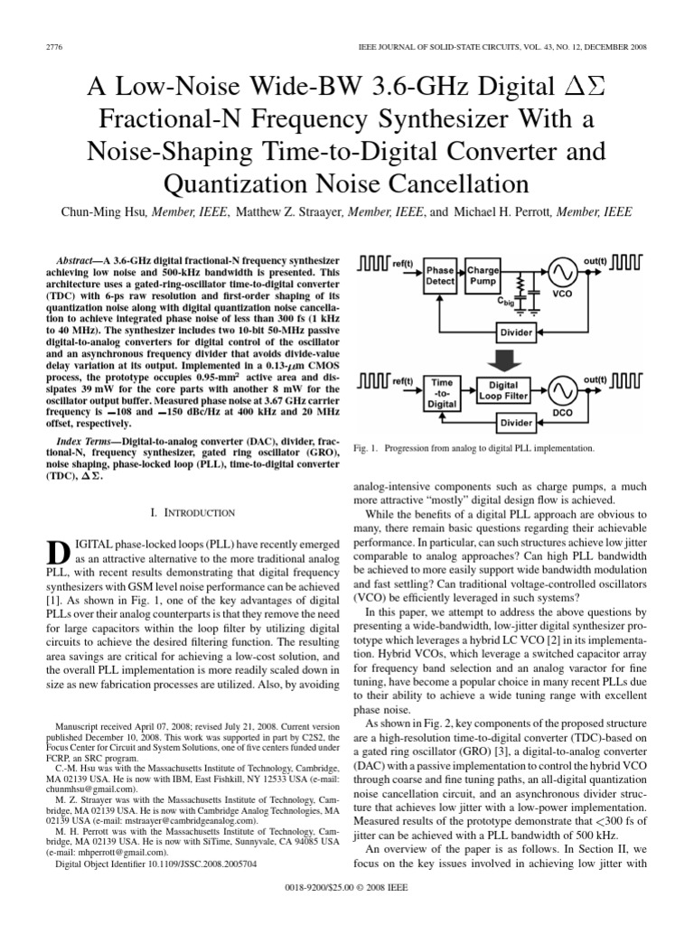 A Low-Noise Wide-BW 3.6-GHz Digital DeltaSigma Fractional-N Frequency Synthesizer With A Noise ...