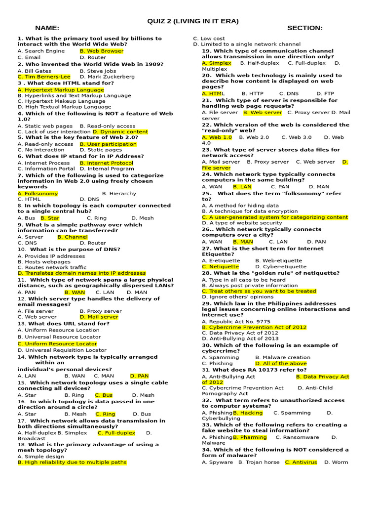 Quiz 2 Ite With Answers | PDF