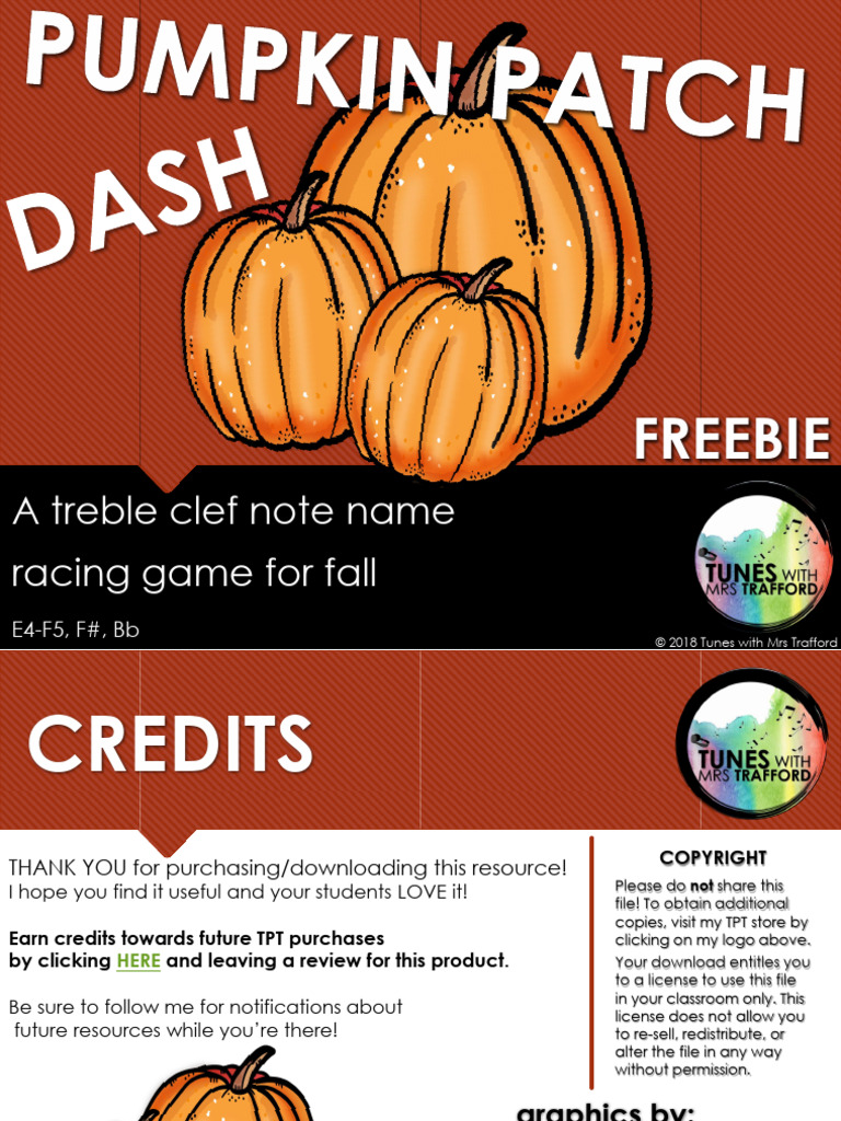 A Treble Clef Note Name Racing Game For Fall: Freebie | PDF