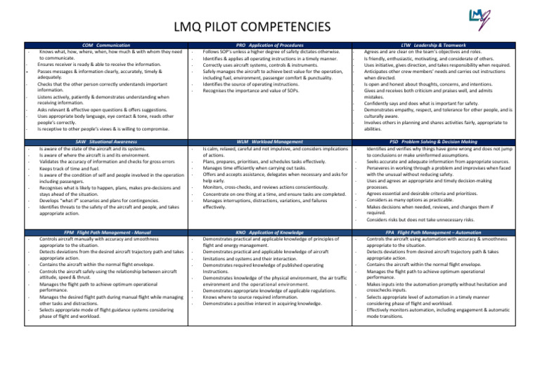 LMQ Pilot Competencies | PDF