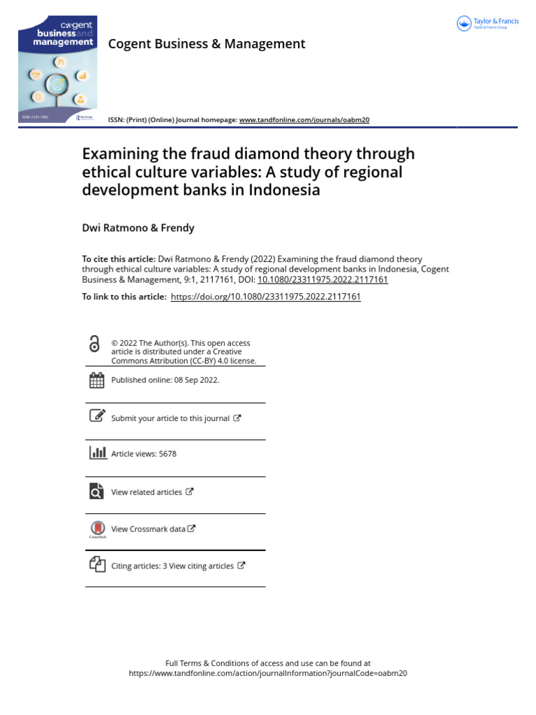 Examining The Fraud Diamond Theory Through Ethical Culture Variables A ...