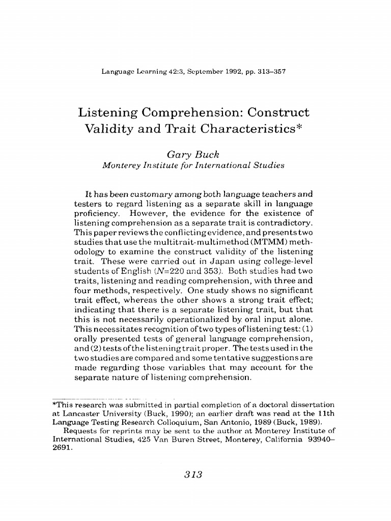 1992 - Buck - Listening Test Construct Validity | PDF | Validity ...