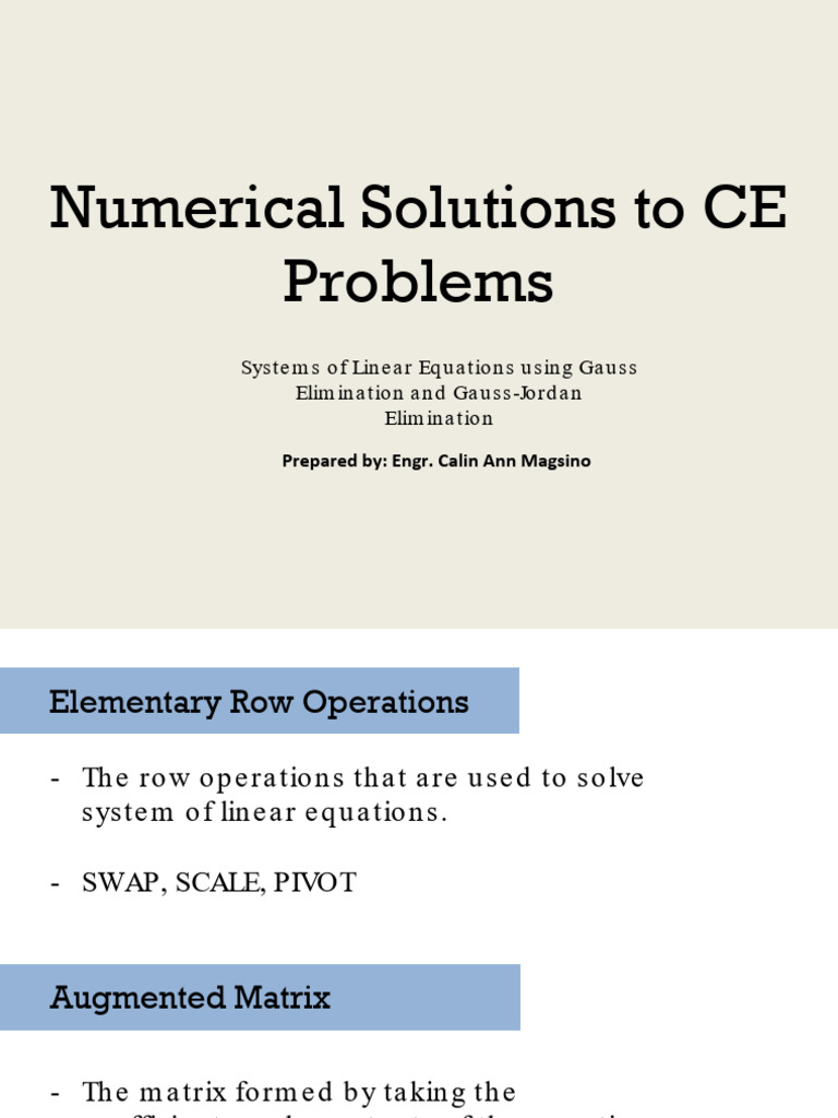 Systems of Linear Equations Using G Elimination and G-J Elimination ...