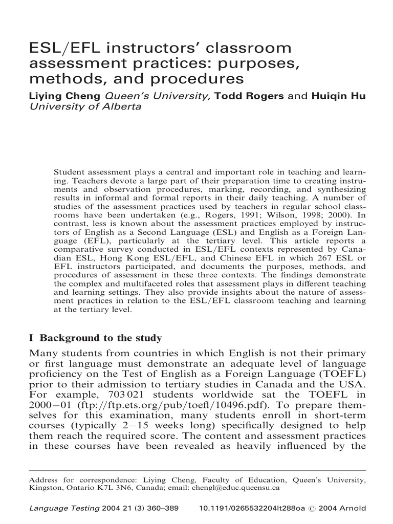 2004 - Cheng Et Al - EFL Classroom Assessment Practices | PDF | Educational Assessment | Wellness