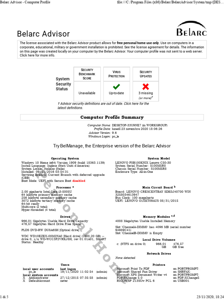 Belarc Advisor - Computer Profile | PDF