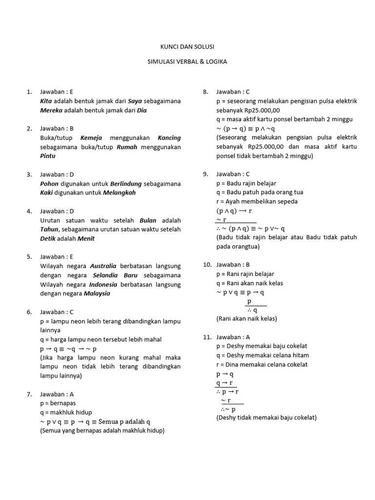 Solusi Simulasi Verbal&logika | PDF