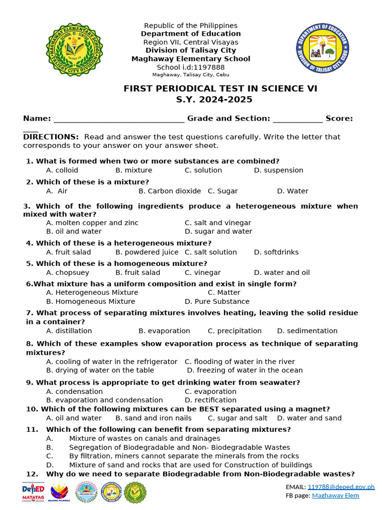 FIRST-PERIODICAL-TEST-IN-SCIENCE-6 | PDF