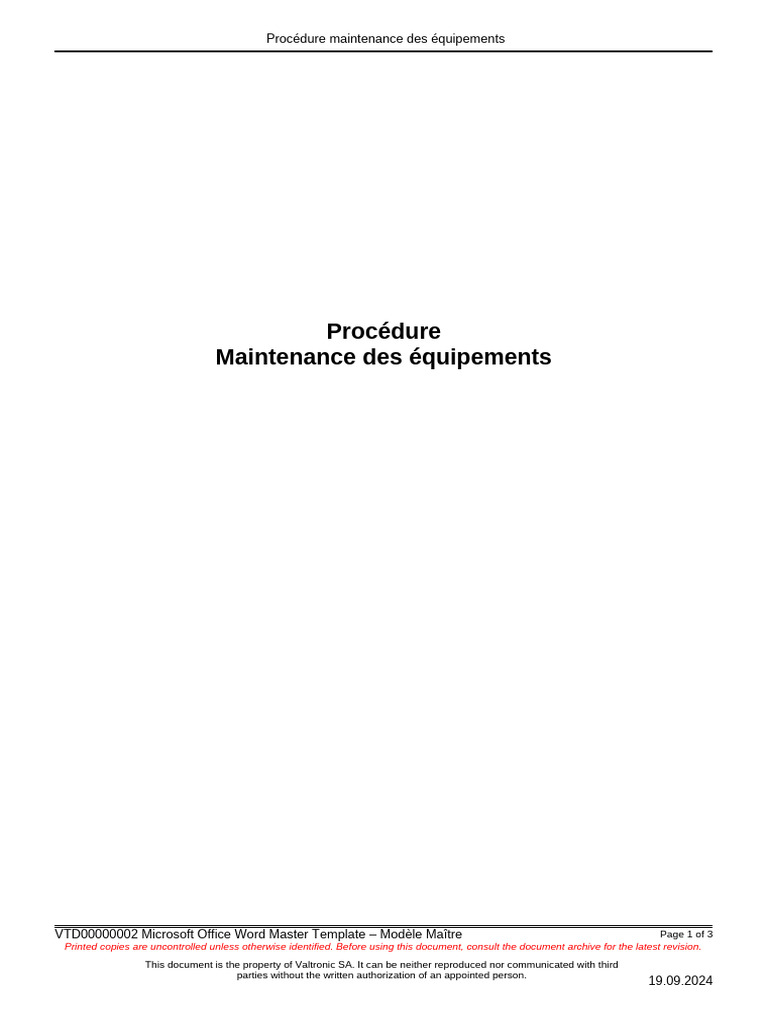 Procédure Maintenance Des Équipements | PDF