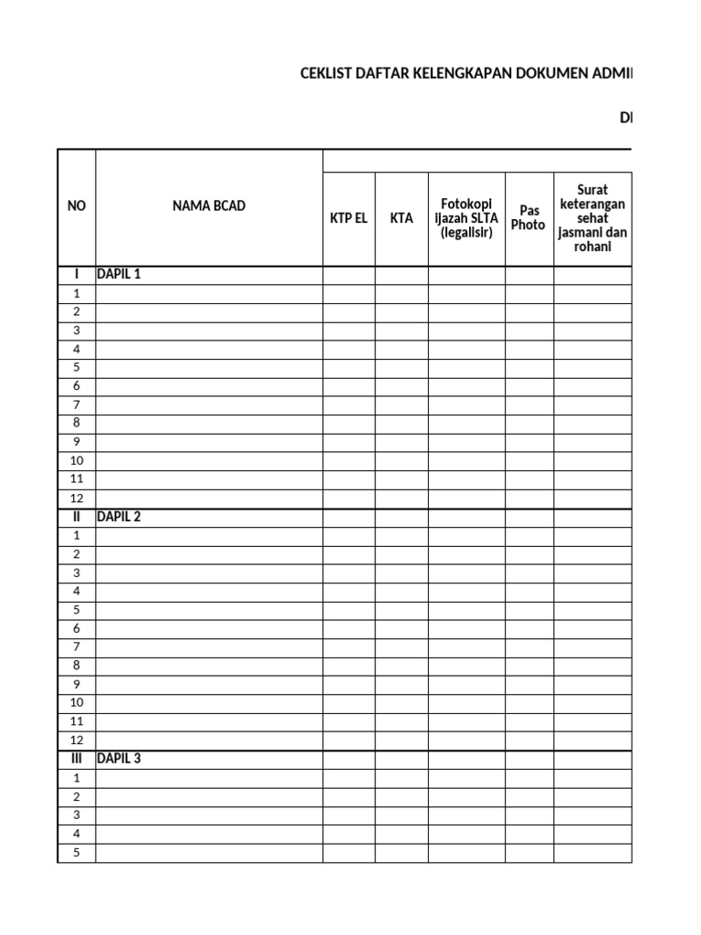 Ceklist Daftar Kelengkapandokumen Administrasi Bcad PKS Jawa Barat | PDF