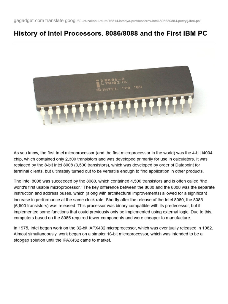 READ1.2-History of Intel Processors. 8086 - 8088 and The First IBM PC | PDF