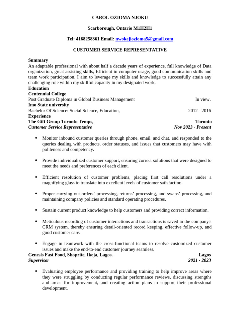 Carol Ozioma Njoku CV Document | PDF