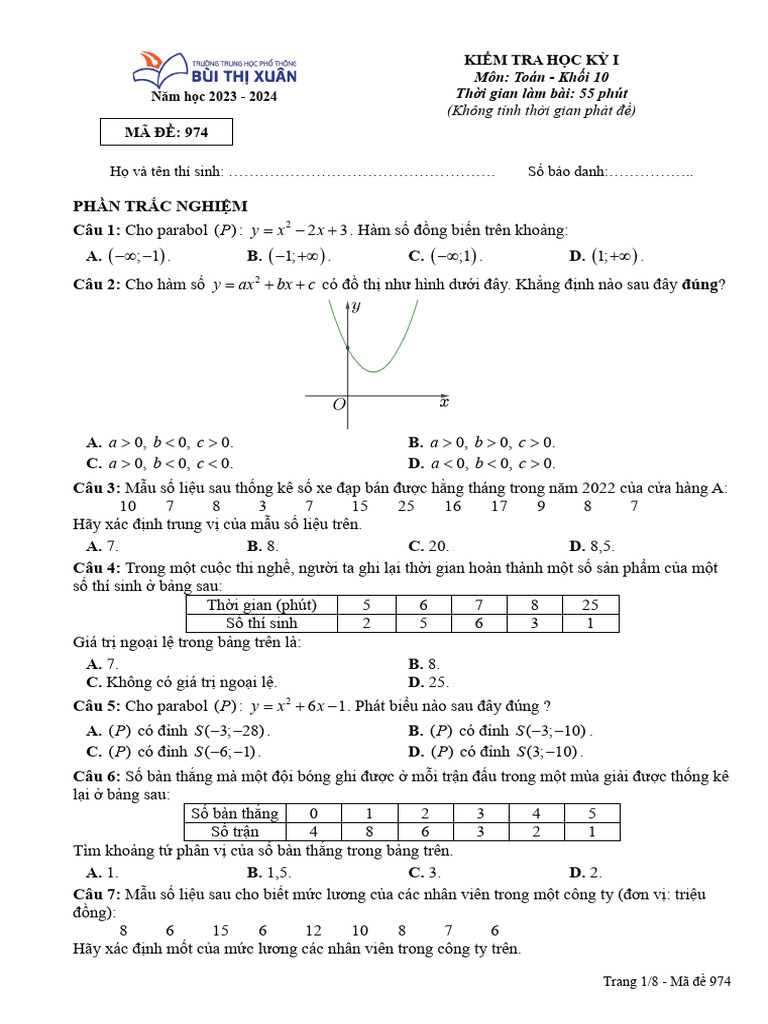 De Hoc Ky 1 Toan 10 Nam 2023 2024 Truong THPT Bui Thi Xuan TP HCM | PDF