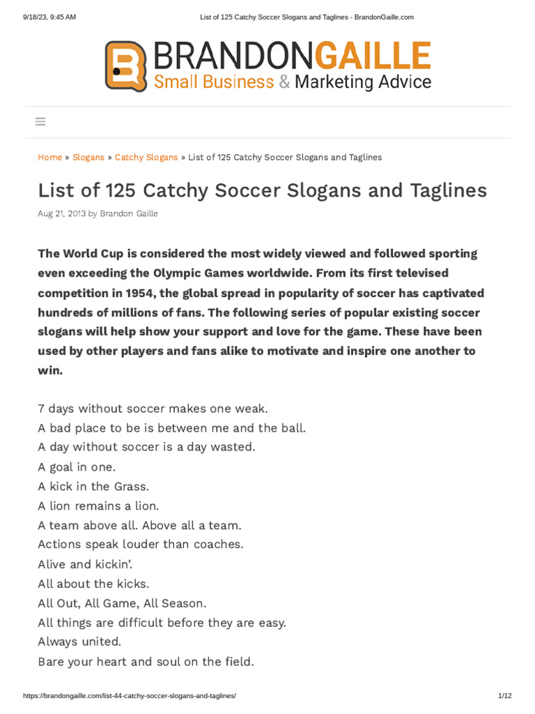 Catchy Soccer Slogans and Taglines | PDF