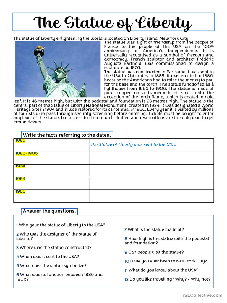 The Statue of Liberty - Reading | PDF