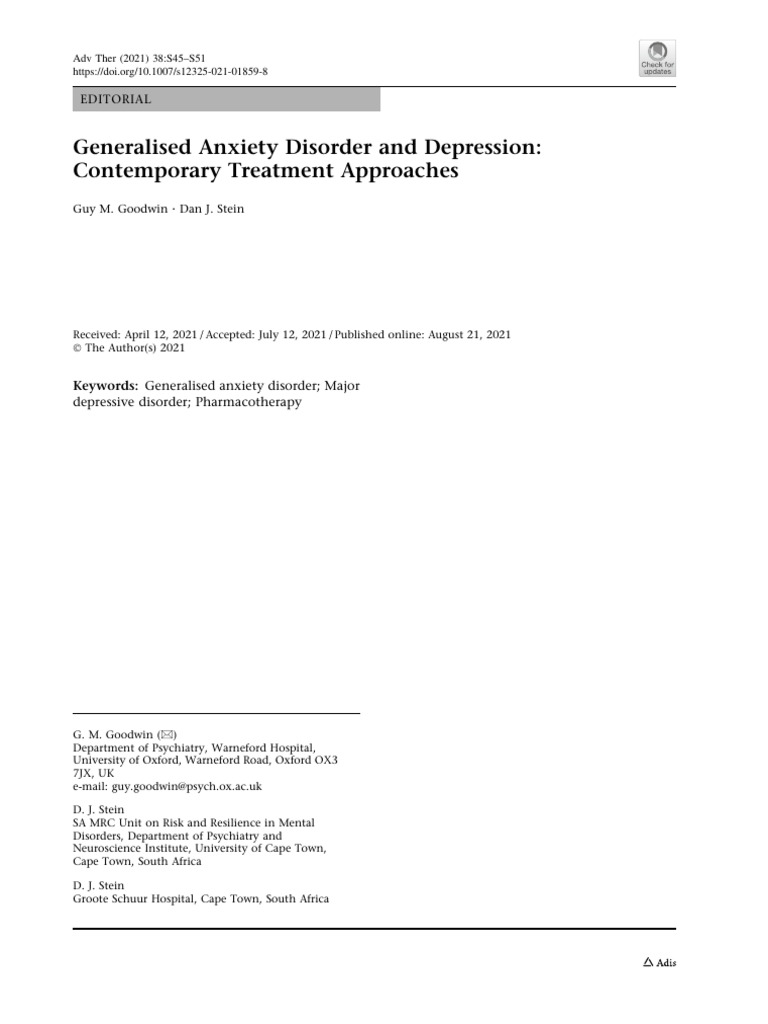 GAD and Depression: Treatment Insights | PDF | Generalized Anxiety ...