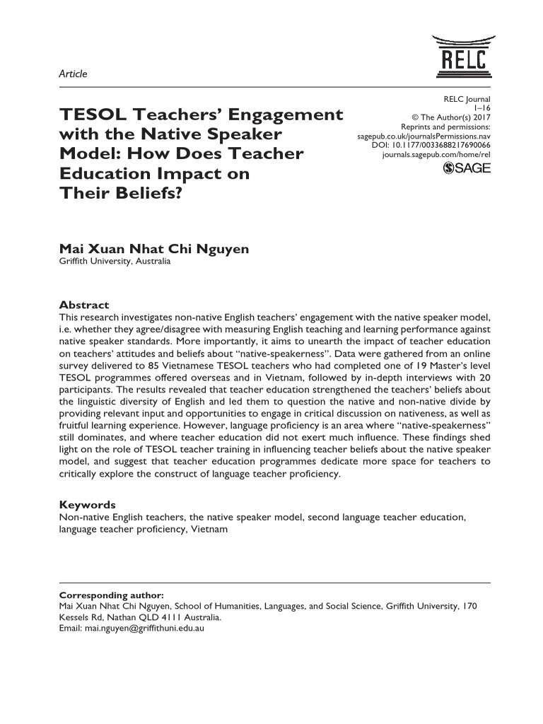 2017 - Nguyen - Teacher Education Impact On Their Belief | PDF ...