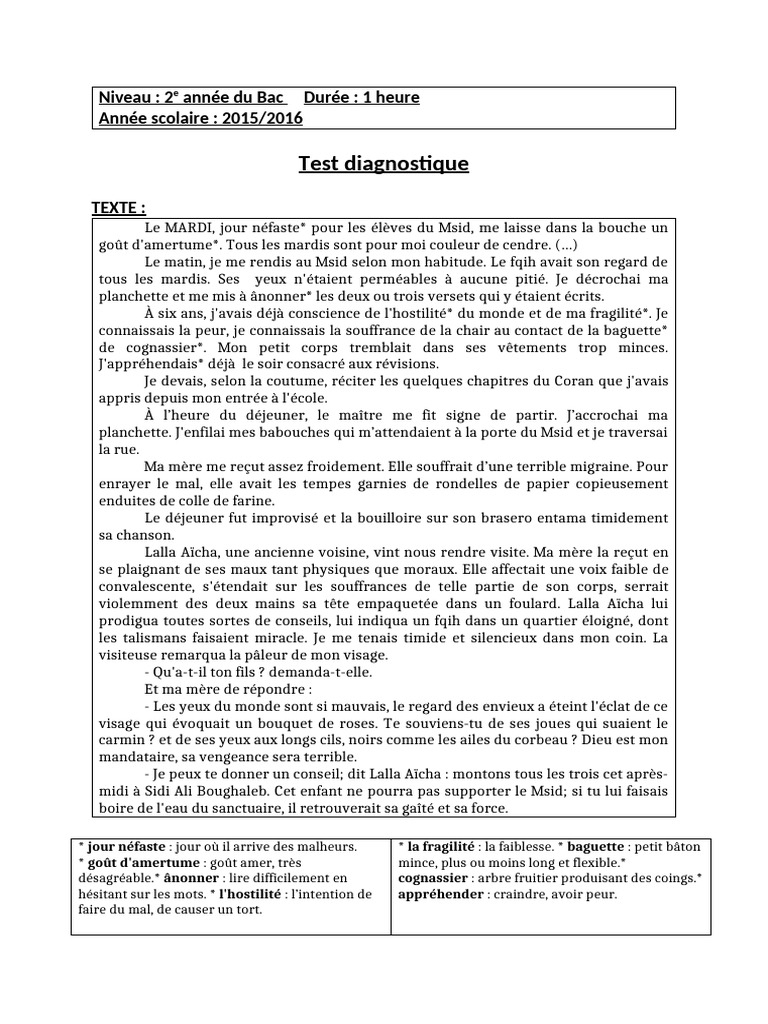 Diagnostique- 2ème BAC.docx · version 1 | PDF