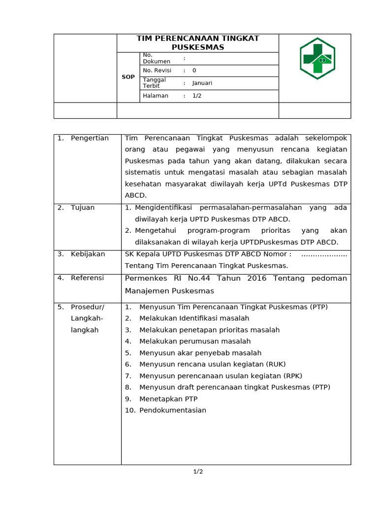 Ep 1314 SOP TIM PERENCANAAN TINGKAT PUSKESMAS | PDF