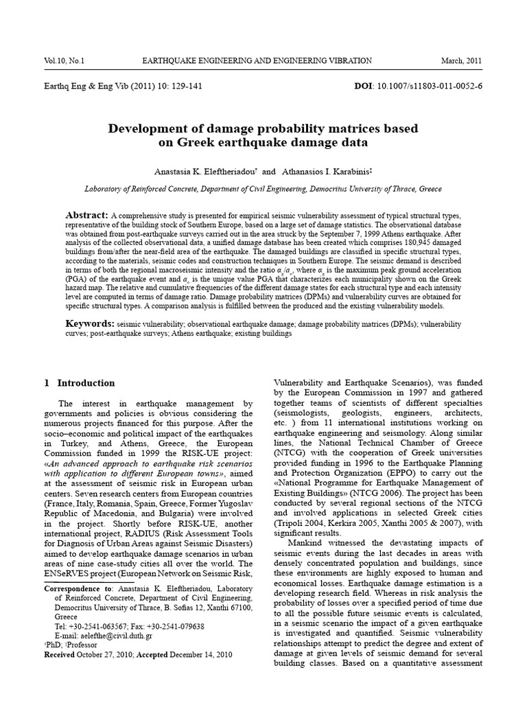 Development of Damage Probability Matrices Based On Greek Earthquake ...