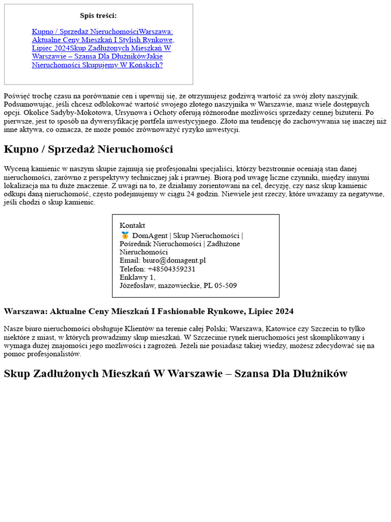 Skup Nieruchomości W Całej Polsce, Darmowa Wycena 131507 | PDF