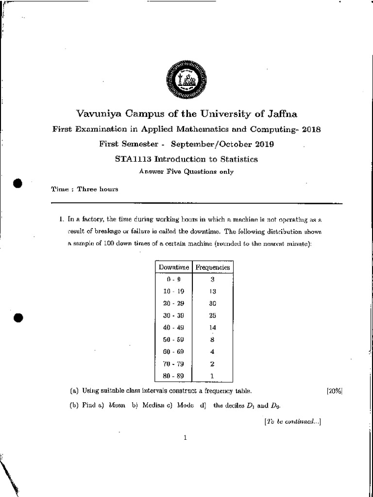 STA 1113. Introduction To Statistics-1 | PDF