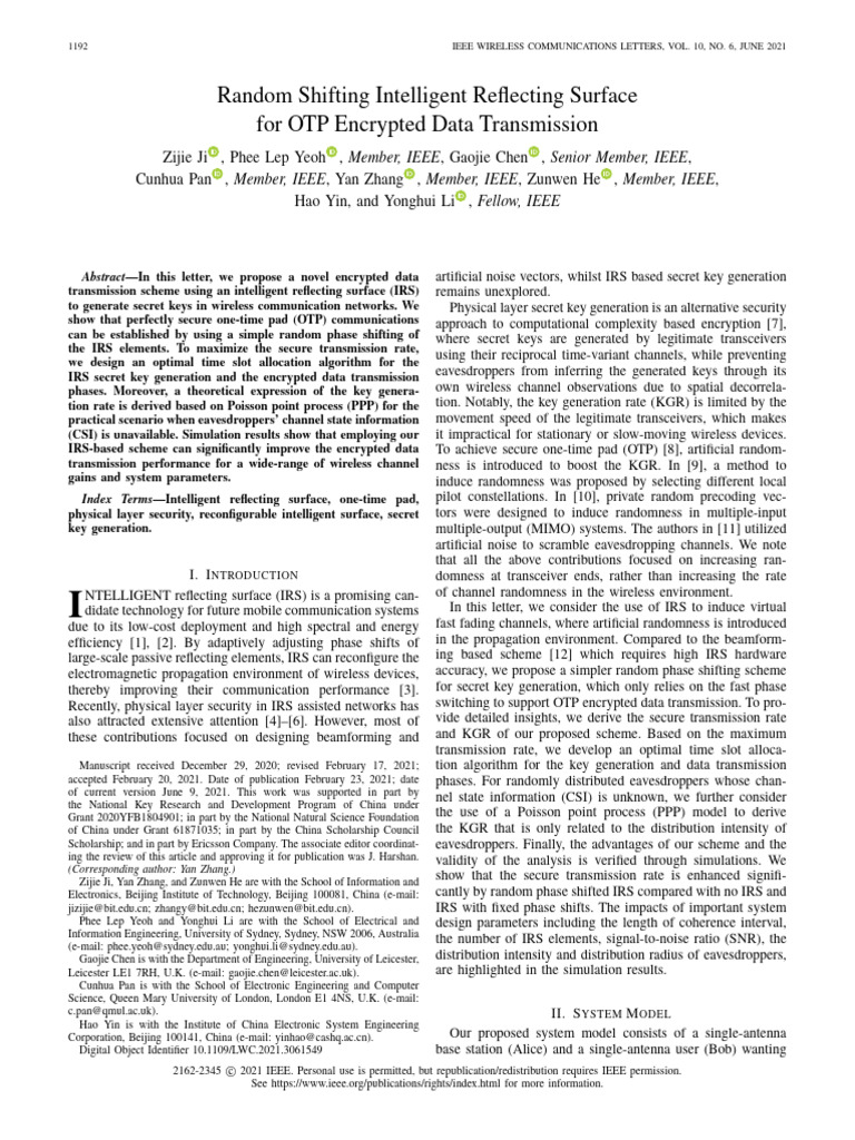 Random Shifting Intelligent Reflecting Surface For OTP Encrypted Data ...