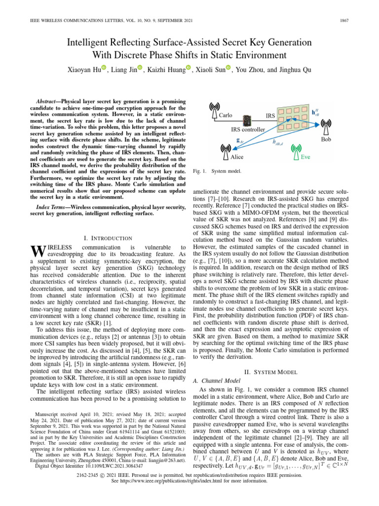 Intelligent Reflecting Surface-Assisted Secret Key Generation With Discrete Phase Shifts in ...