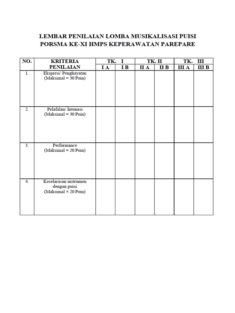 Format Penilaian Lomba Musikalisasi Puisi | PDF