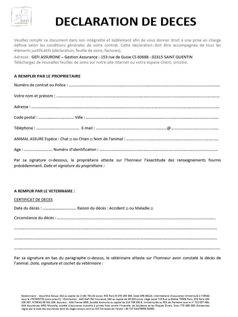 Déclarationde Décès GeFi Pet 1 | PDF