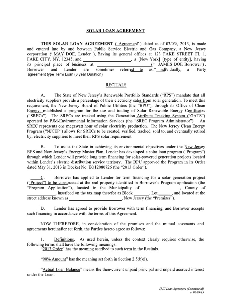 API - Solar Panel Loan Agreement | PDF