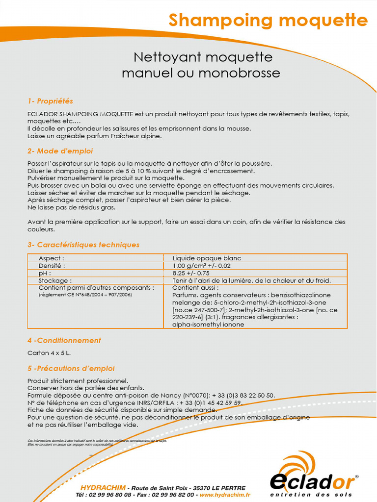 FT 0070 Eclador Shampooing Moquette | PDF