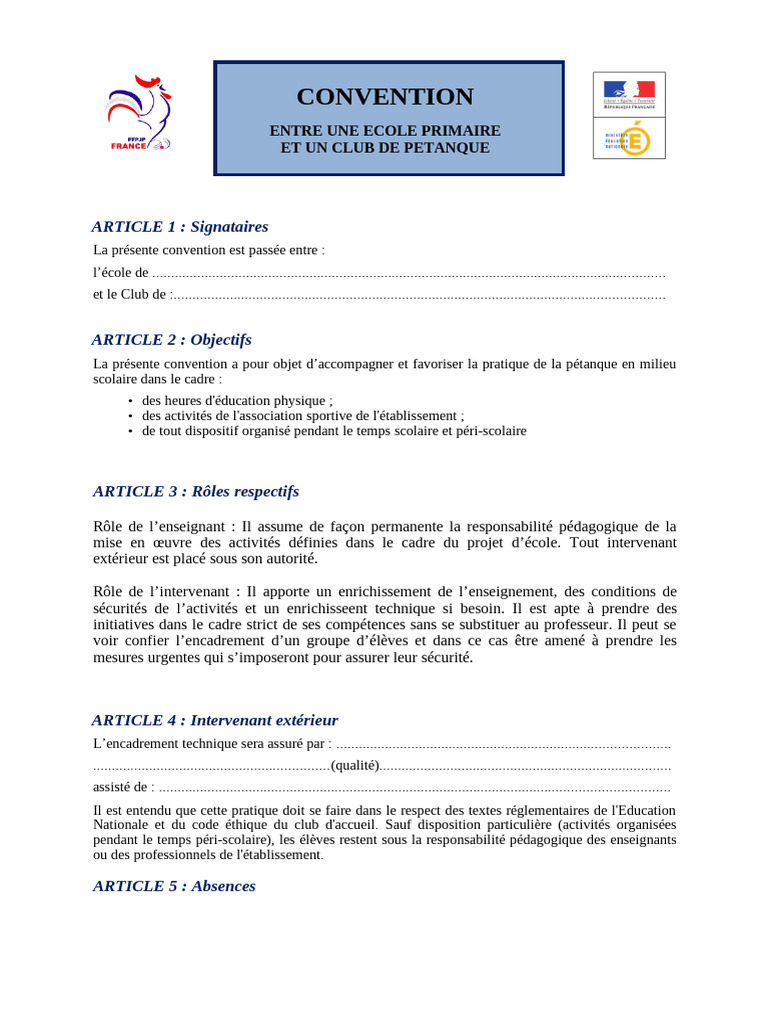Convention Type Ecole Primaire - Club | PDF