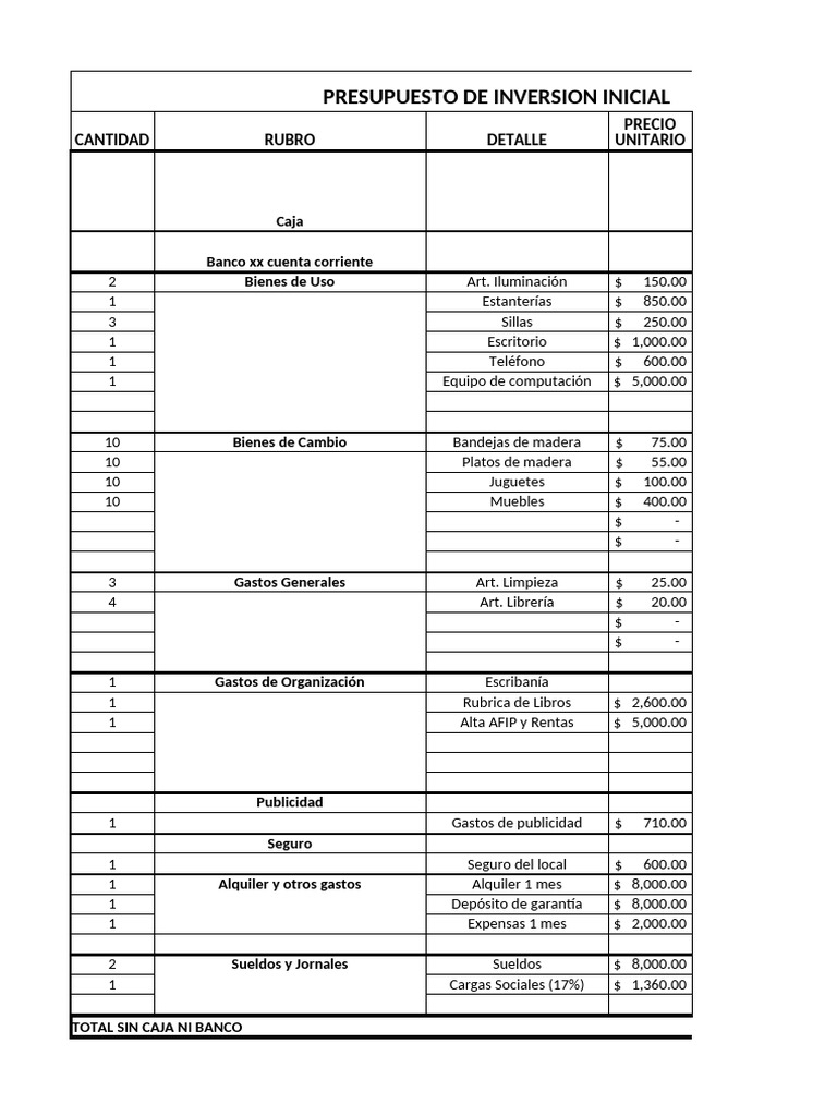 Presupuesto Inicial SRL | PDF