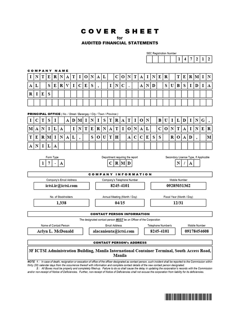 ICTSI SEC Form 17A and Consolidated FS 2023 | PDF