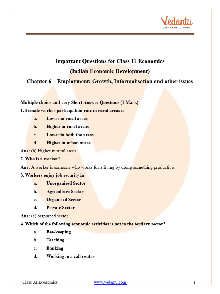 Important Questions for CBSE Class 11 Indian Economic Development ...