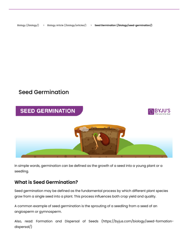 Seed Germination - Process, Necessity, And Its Major Factors | PDF