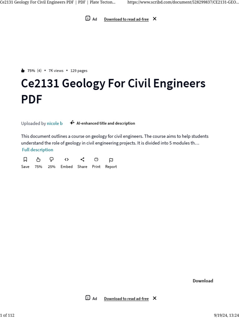 Ce2131 Geology For Civil Engineers PDF - PDF - Plate Tectonics - Aquifer | PDF