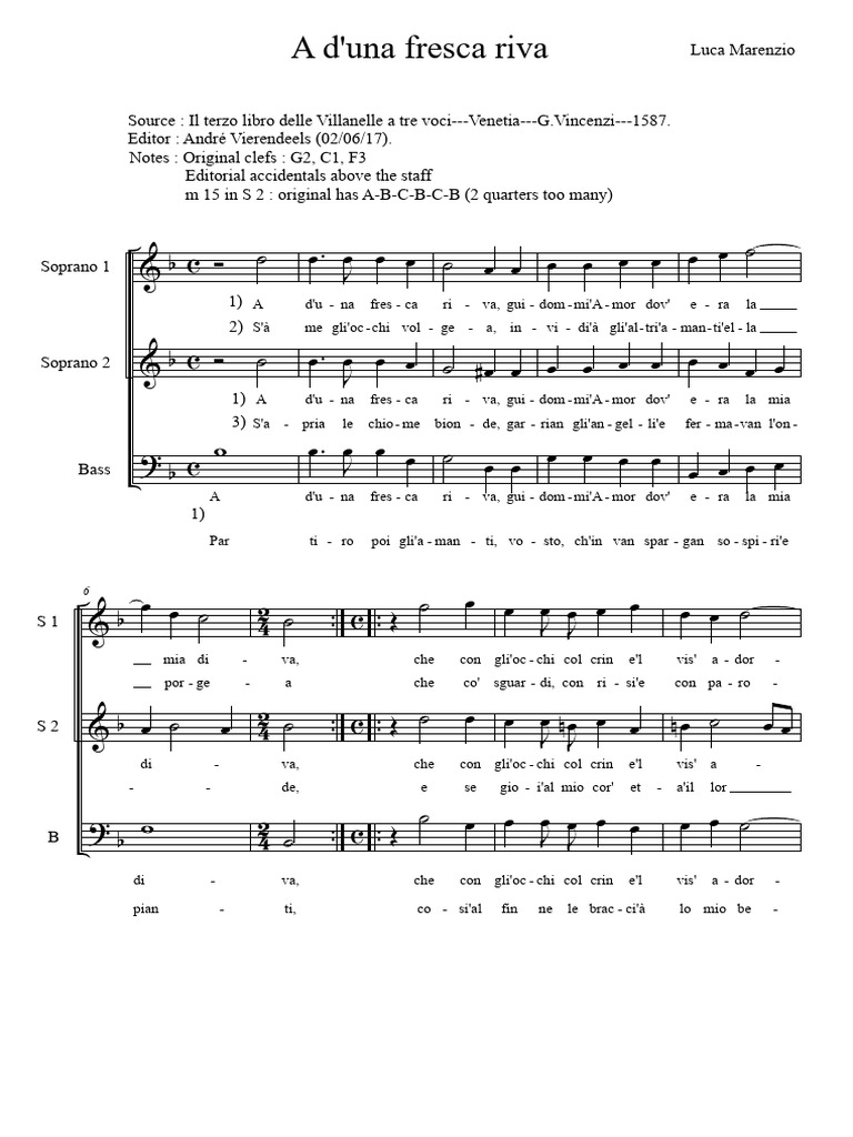 Luca Marenzio - A'duna fresca riva | PDF