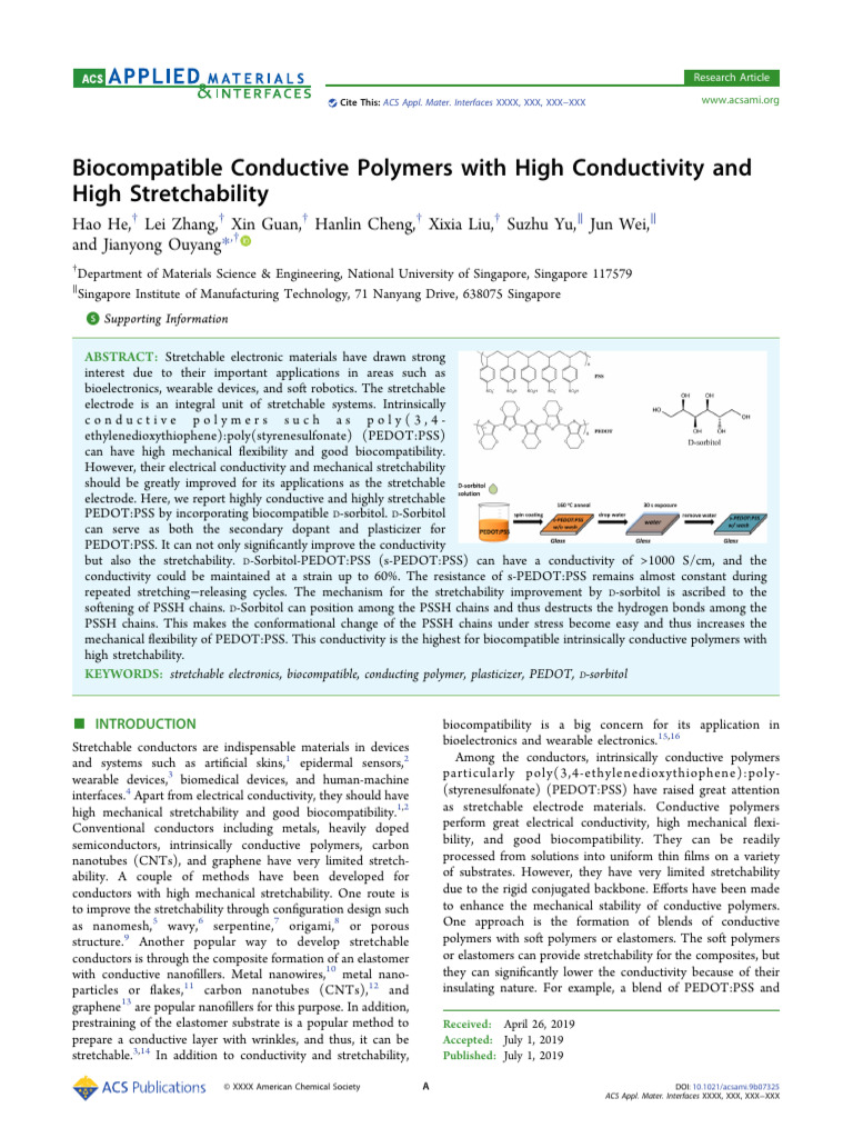 Biocompatible Conductive Polymers With High Conductivity and | PDF