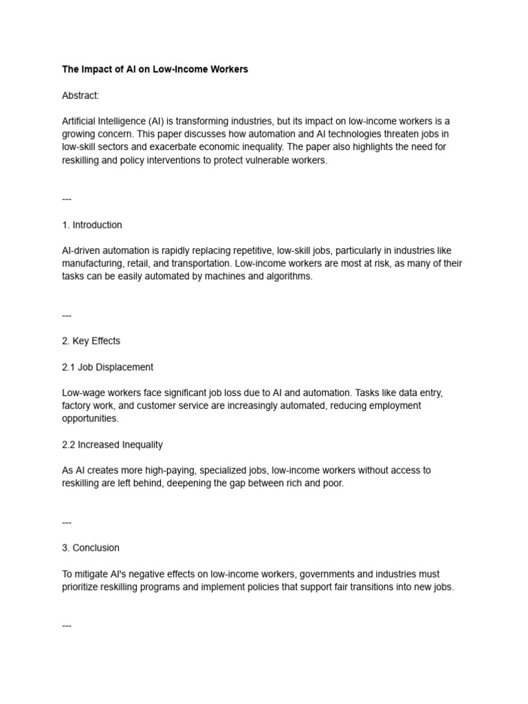 The Impact of AI On Low-Income Workers | PDF