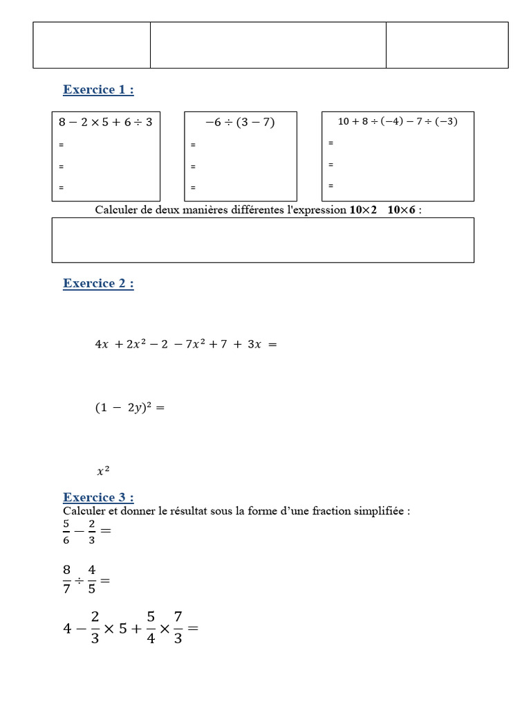 Evaluation Diagnostique Maths 3AC Modele PDF 4 | PDF