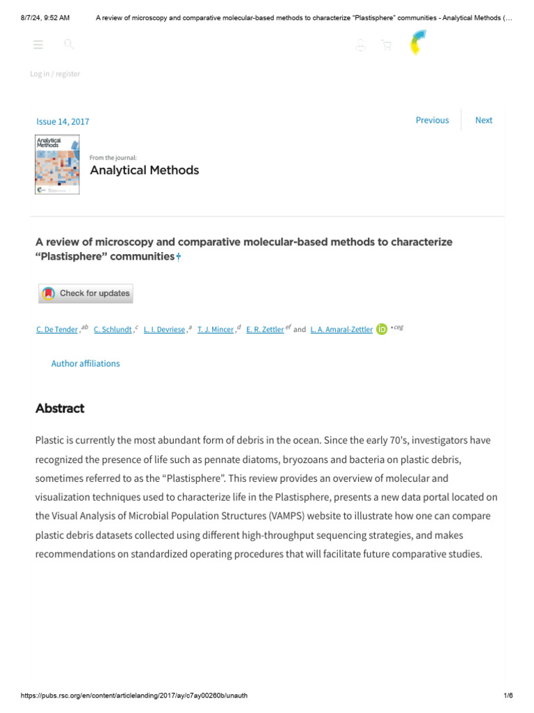 A Review of Microscopy and Comparative Molecular-Based Methods To ...