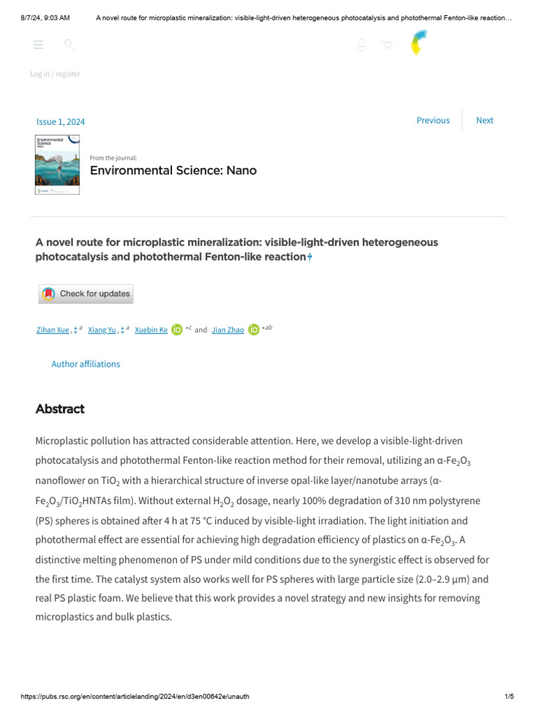 A novel route for microplastic mineralization_ visible-light-driven ... A novel route for microplastic mineralization_ visible-light-driven ...