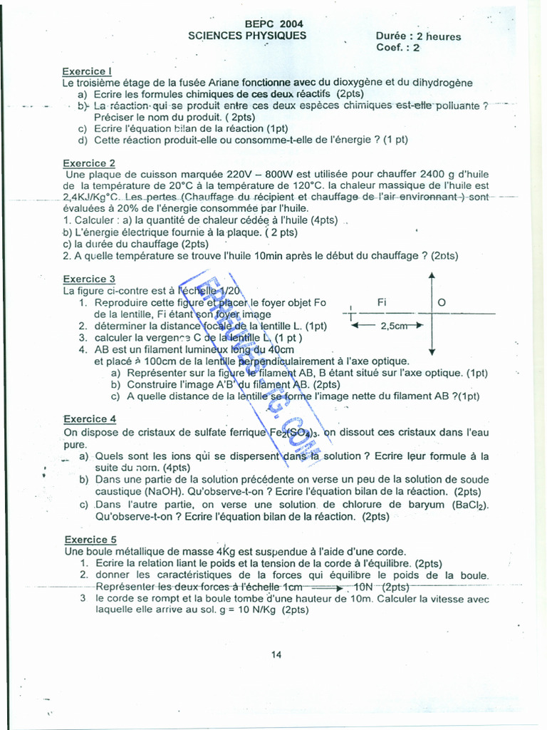 Bepc. Sciences-Physiques. 2004 | PDF