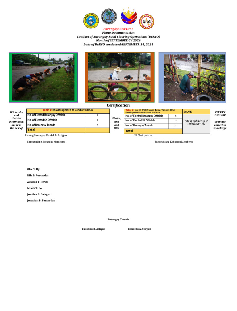 Annex-C1-Barangay-BaRCO-Monthly-month of Sept. 2024 | PDF