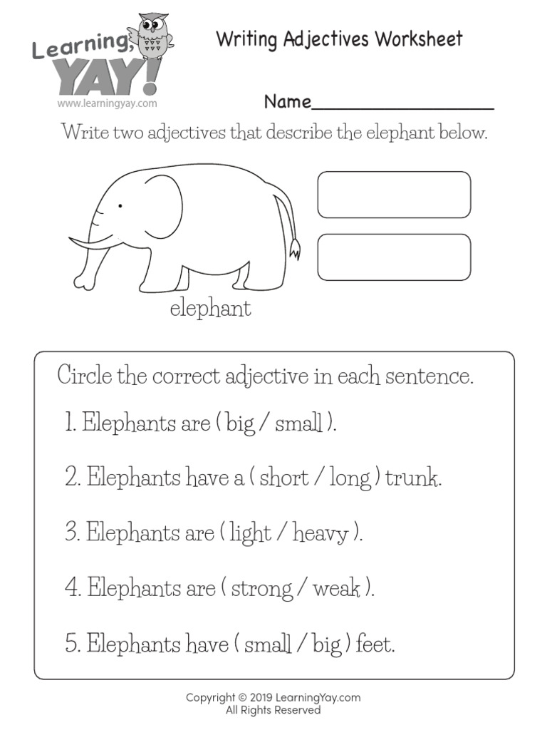 PDF First Grade English Worksheets Grammar Adjectives Writing ...