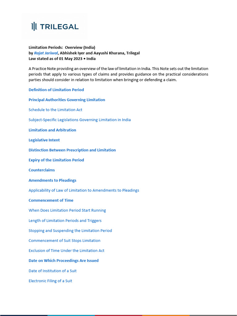 Limitation Periods Overview India 1 | PDF