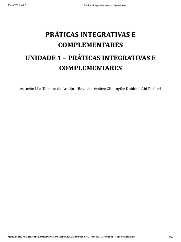 Práticas Integrativas e Complementares A1 | PDF